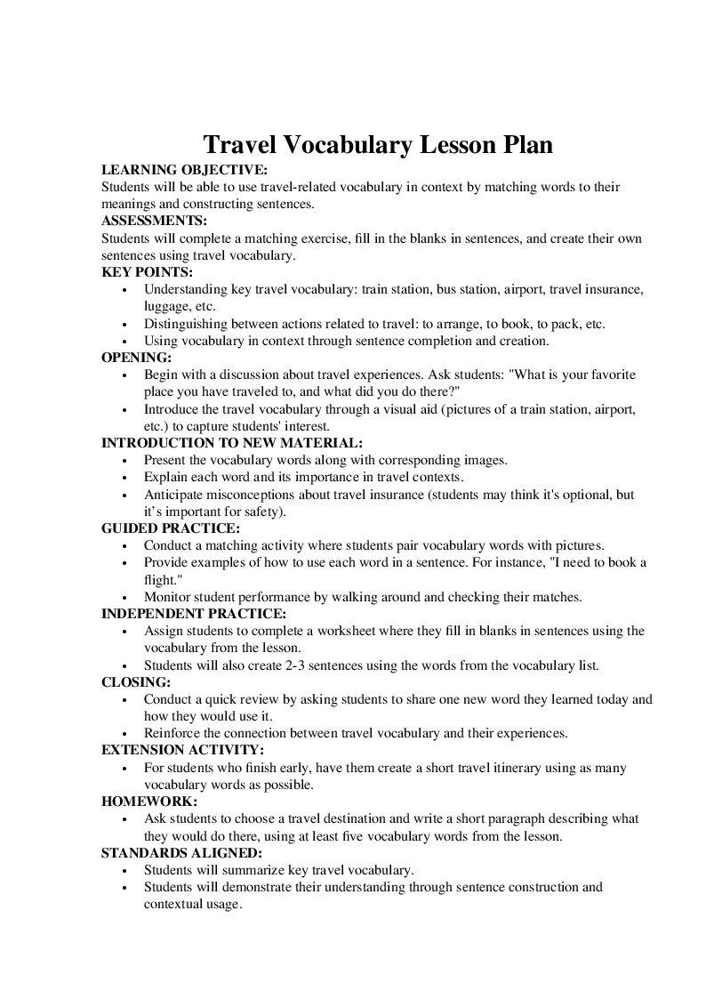 Travel vocabulary lesson plan | Конспект. Англійська мова
