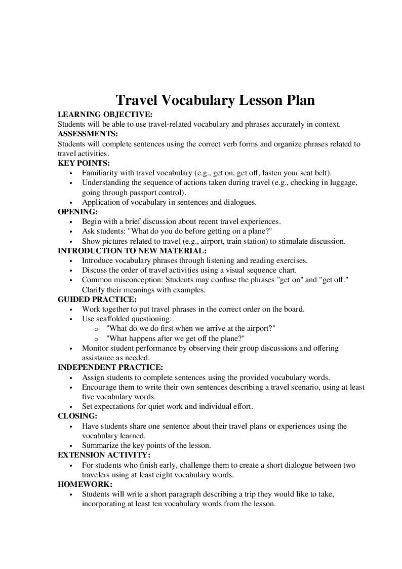 Travel vocabulary lesson plan | Конспект. Англійська мова