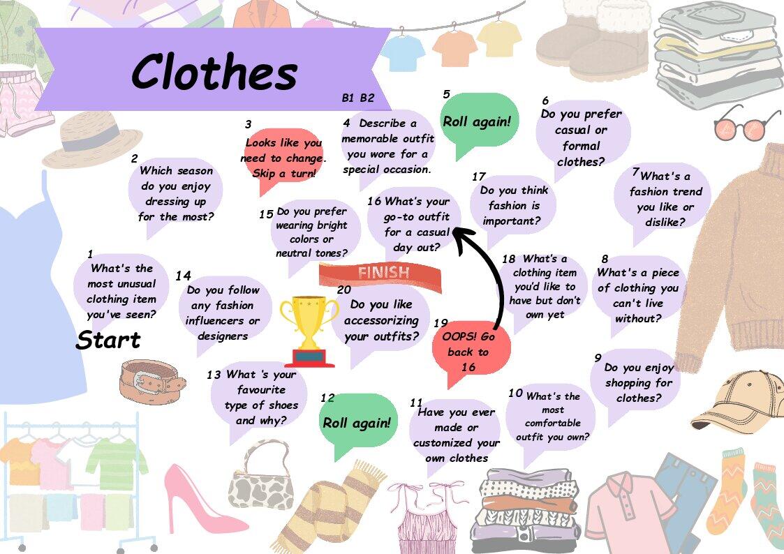 Board game "Clothes" | Інші методичні матеріали. Англійська мова