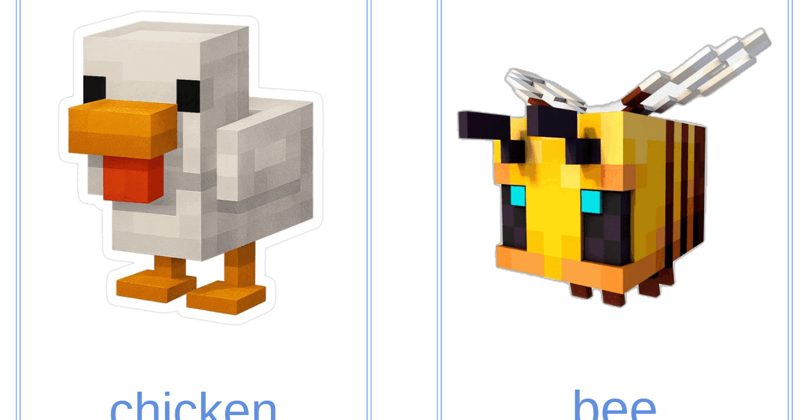 Minecraft animals карточки, 34 шт | Інші матеріали. Англійська мова
