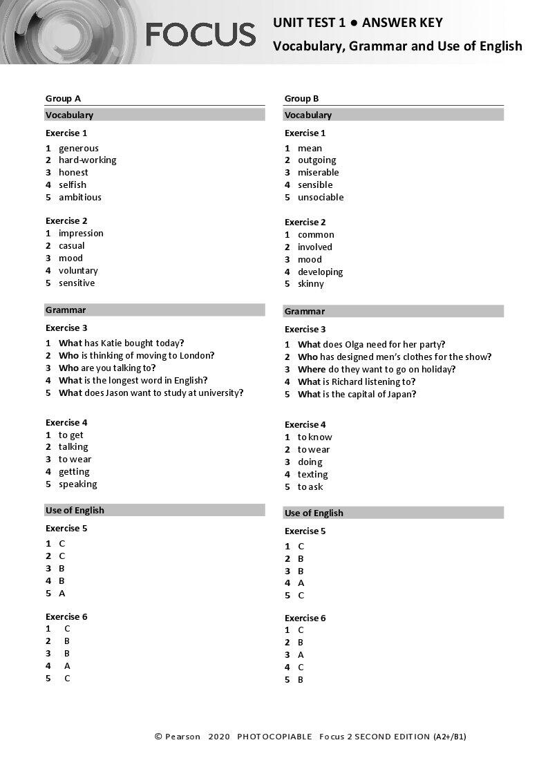Focus 2 vocabulary test unit 2 | Тест. Англійська мова